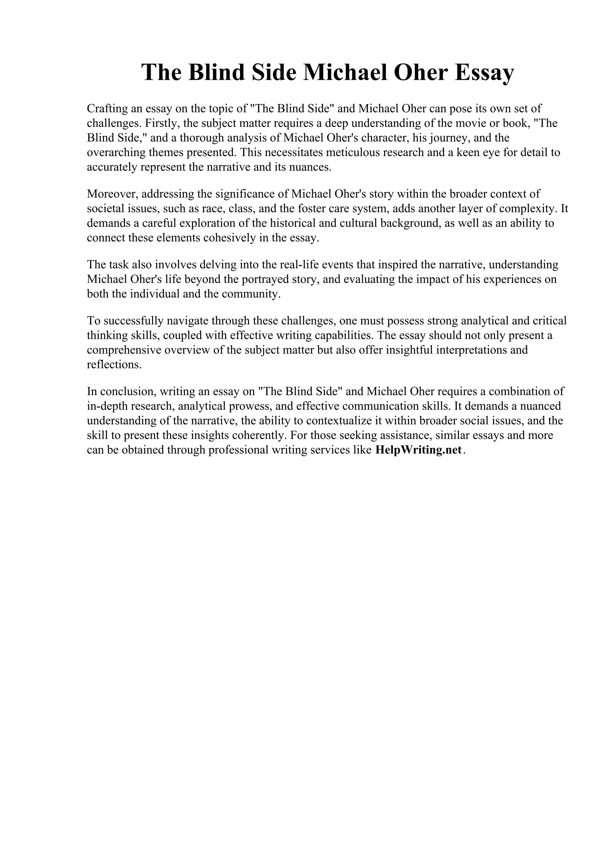 The Blind Side Michael Oher Essay | PDF