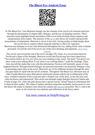 The Bluest Eye Essay | PDF