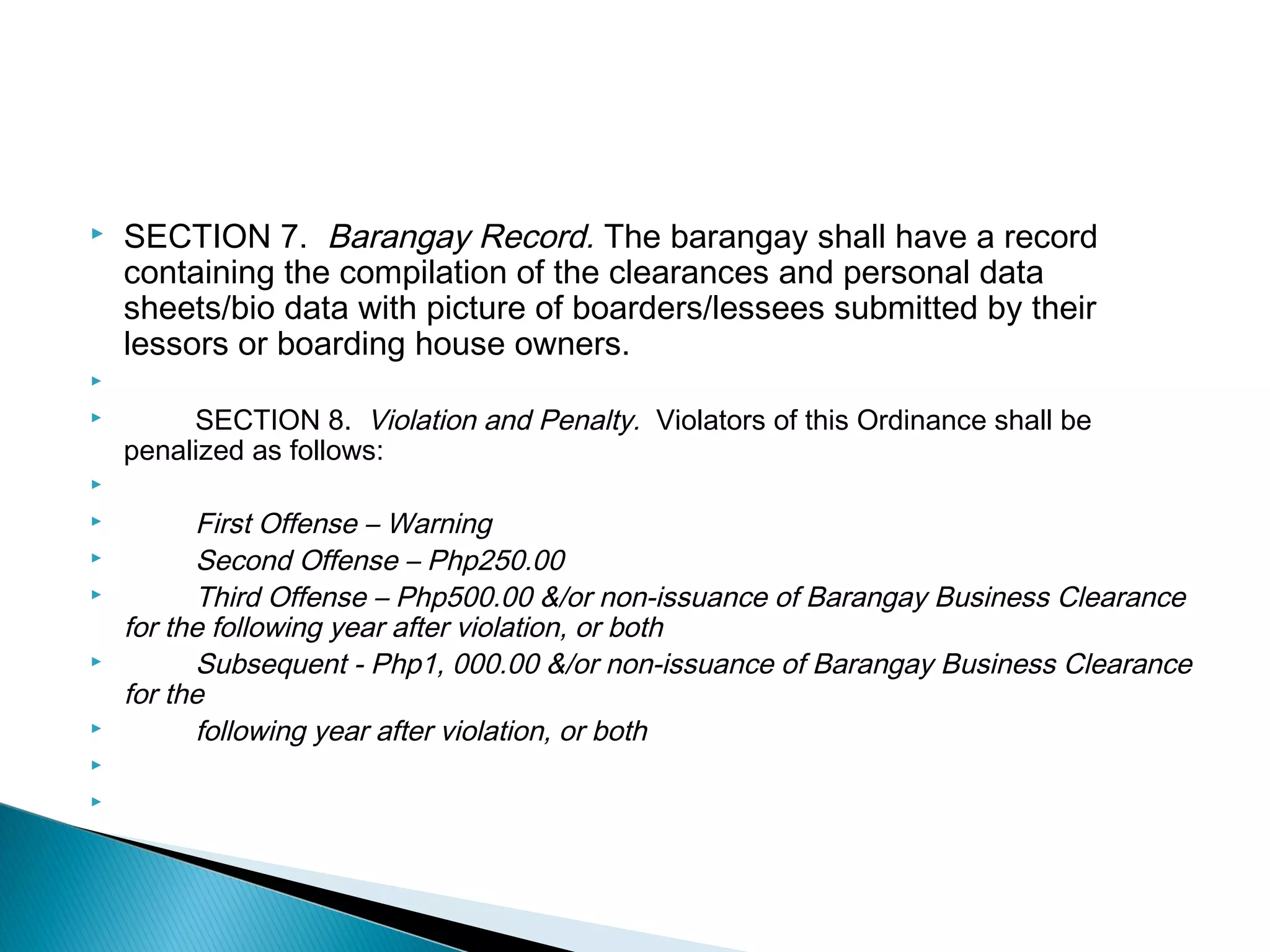The boarding house ordinance of barangay pico | PPT