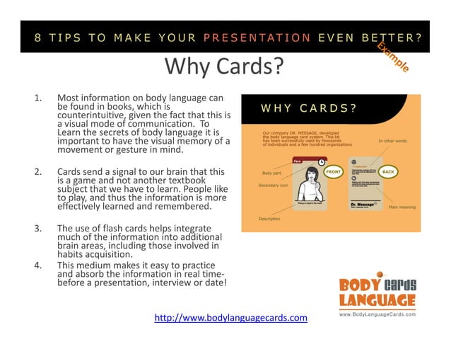 The body language cards for a successful presentation | PPT
