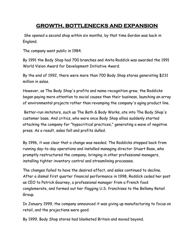 The Body Shop - Case Study | PDF | Business | Business and Finance