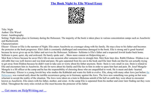 The Book Night By Elie Wiesel Essay | PPT