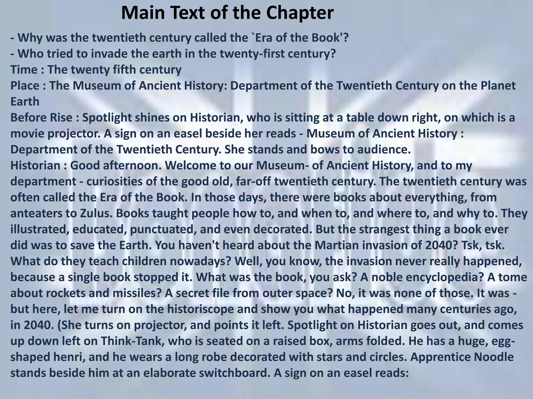 The book that saved the earth explanation | PPTX