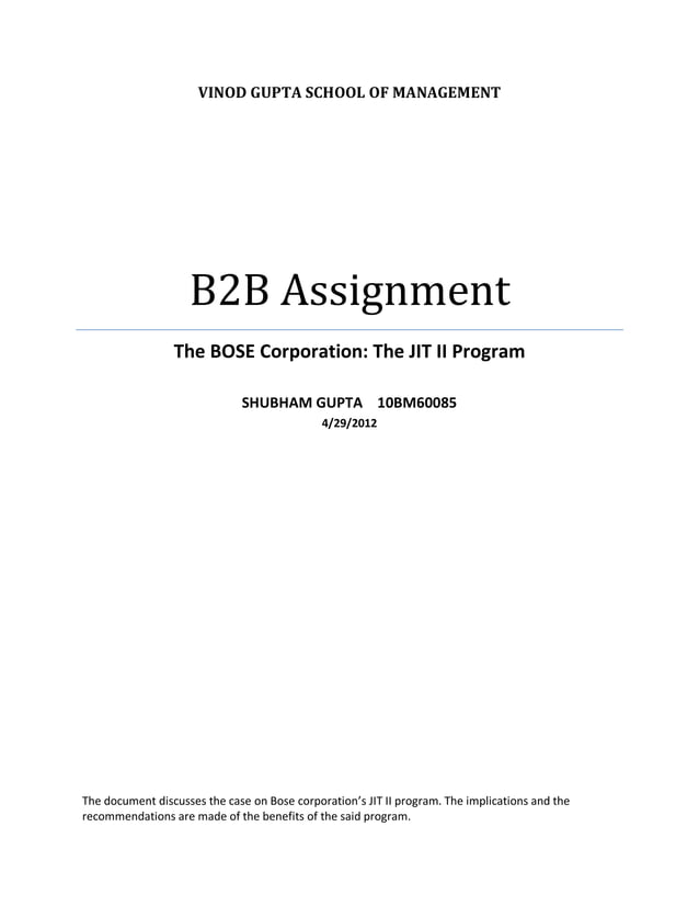 The bose corporation: JIT II case solution | PDF
