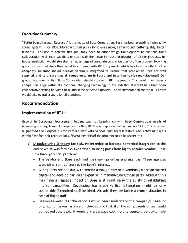 The bose corporation: JIT II case solution | PDF