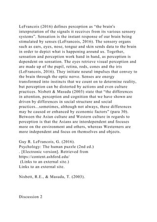 The Brain and Sensation and Perception Seeing Is BelievingTo pre.docx