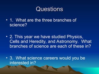The Different Branches of Science -Grade 8 | PPT