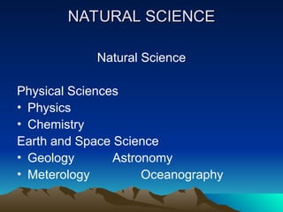 Natural Science Physical Sciences Physics Chemistry Earth and Space ...