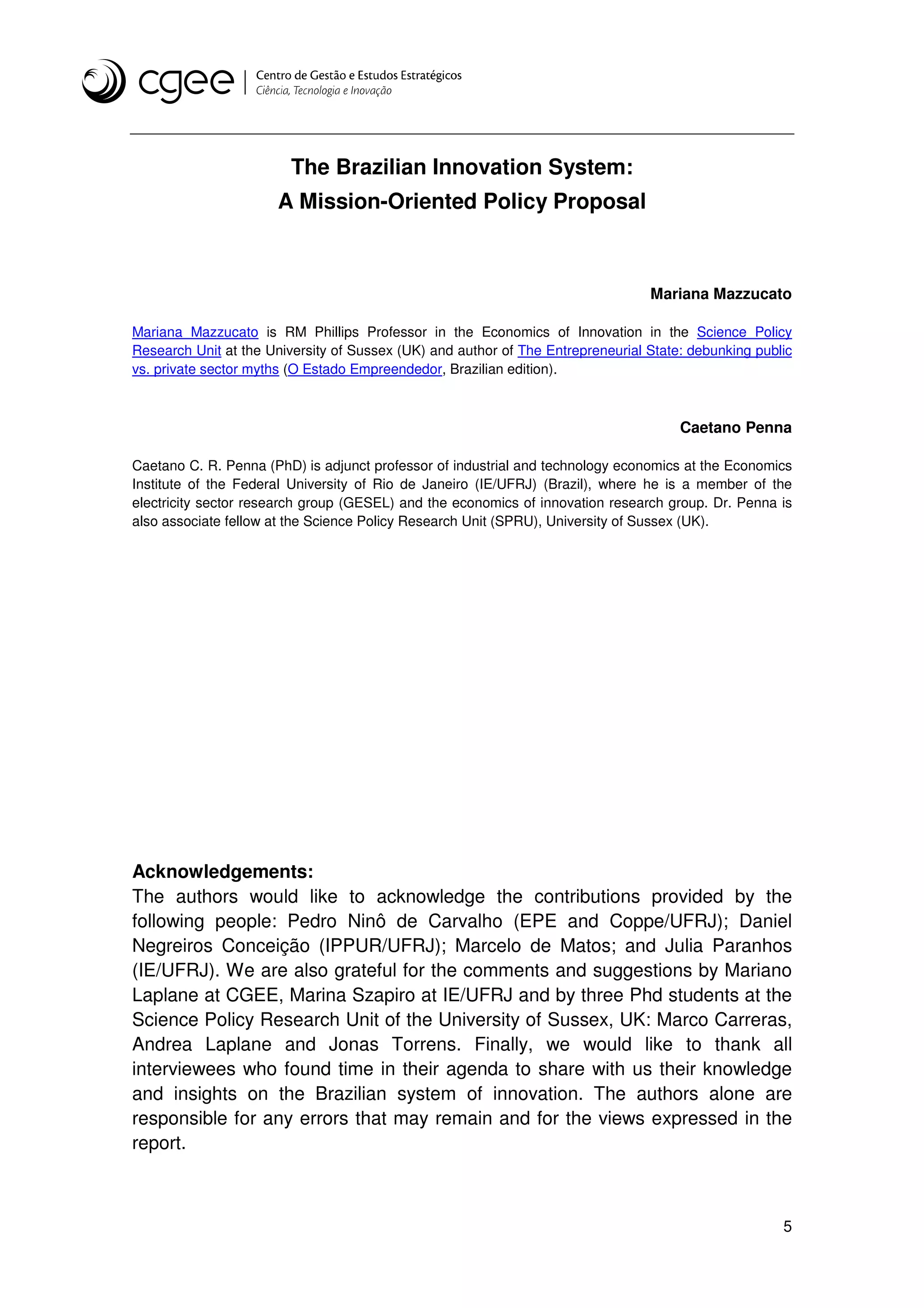 The Brazilian Innovation System Mazzucato and-Penna | PDF