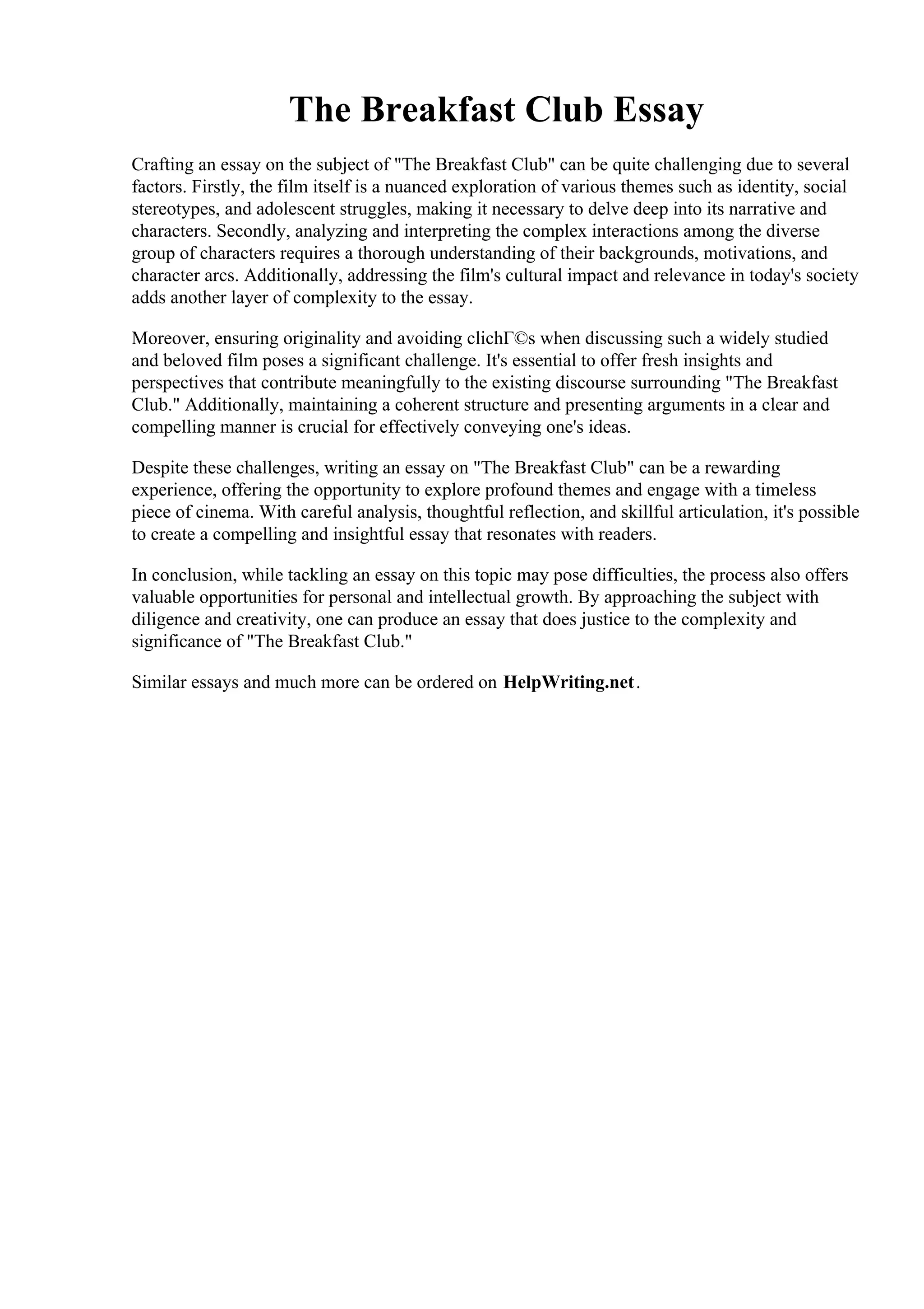 The Breakfast Club Essay | PDF