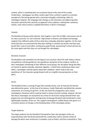The breakfast club script analysis done | PDF