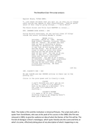 The breakfast club script analysis done