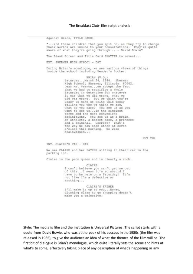 The breakfast club script analysis done