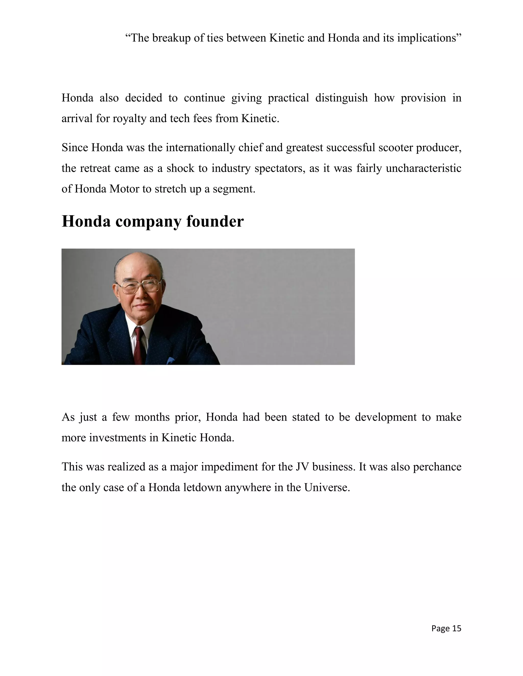 The breakup and ties between kinetic and honda and its implications | PDF