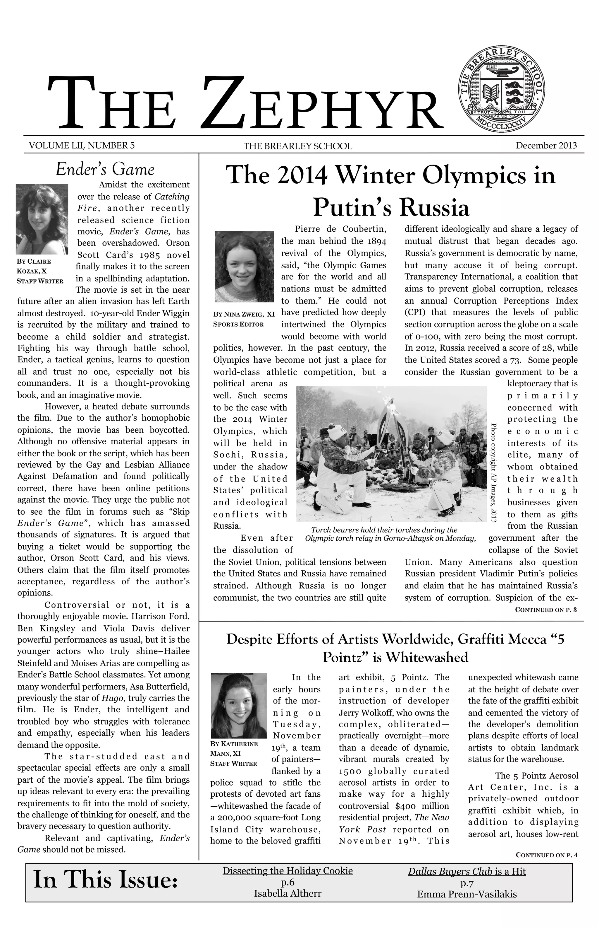 Brearley School Zephyr December 2013 | PDF