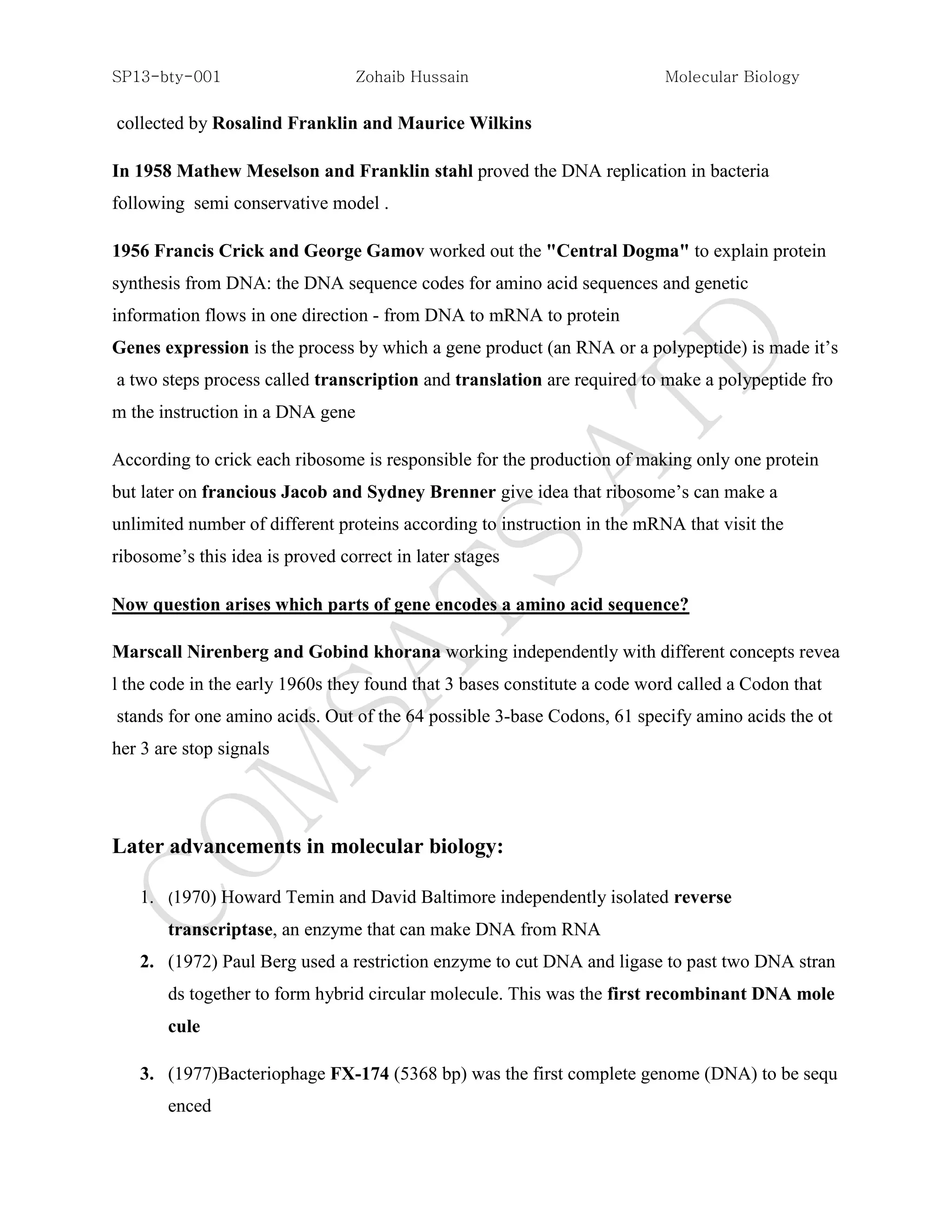 The brief history of molecular biology | DOCX