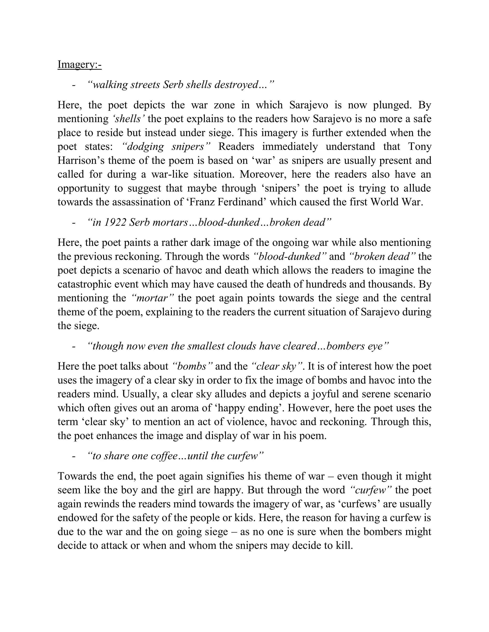 Critical analysis of the poem the bright lights of Sarajevo by Tony ...