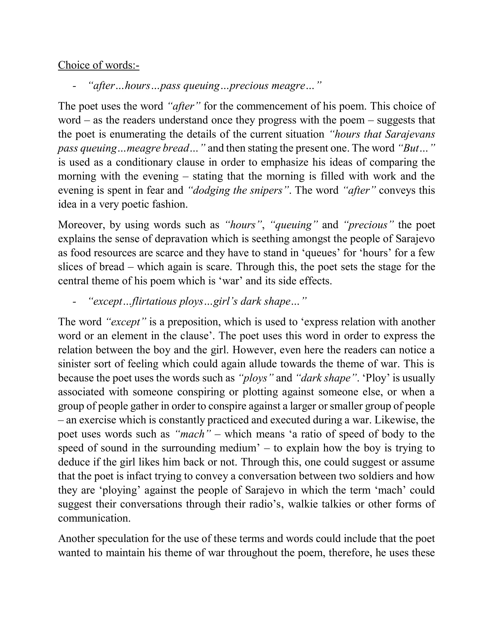 Critical analysis of the poem the bright lights of Sarajevo by Tony ...