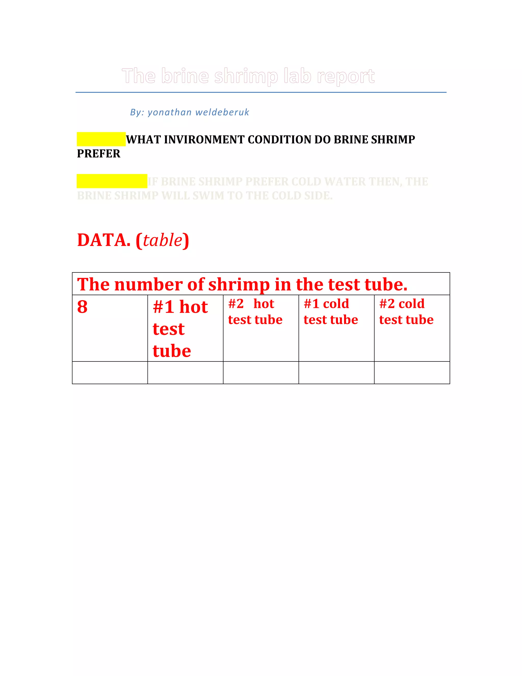 The brine shrimp lab report 1 | DOCX