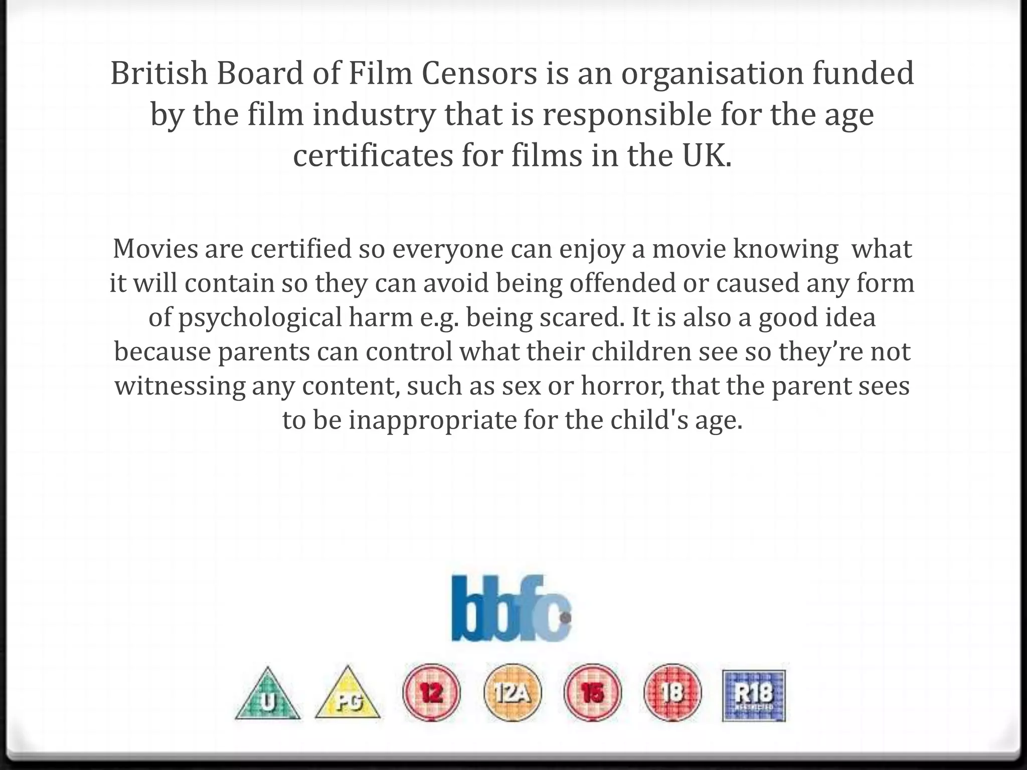The British Board of Film Classification (BBFC) | PPTX | Movies ...