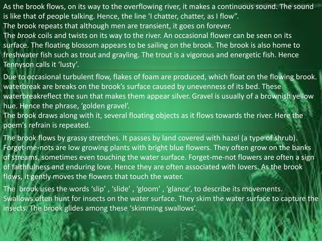 The brook by lord alfred tennyson ppt | PPTX | Fishing Sports | Sports