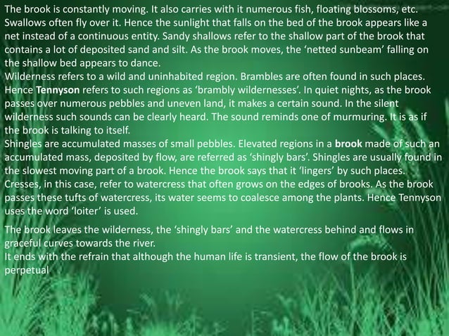 The brook by lord alfred tennyson ppt | PPTX | Fishing Sports | Sports