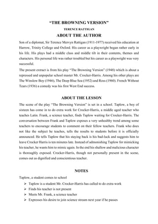 THE BROWNING VERSION - TERENCE RATTIGAN CBSE 11 English | PDF