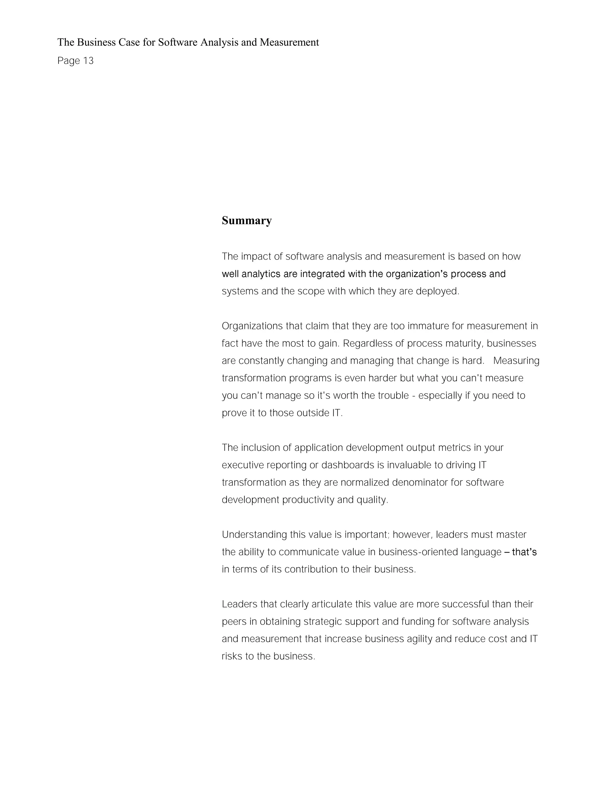 The business case for software analysis & measurement | PDF