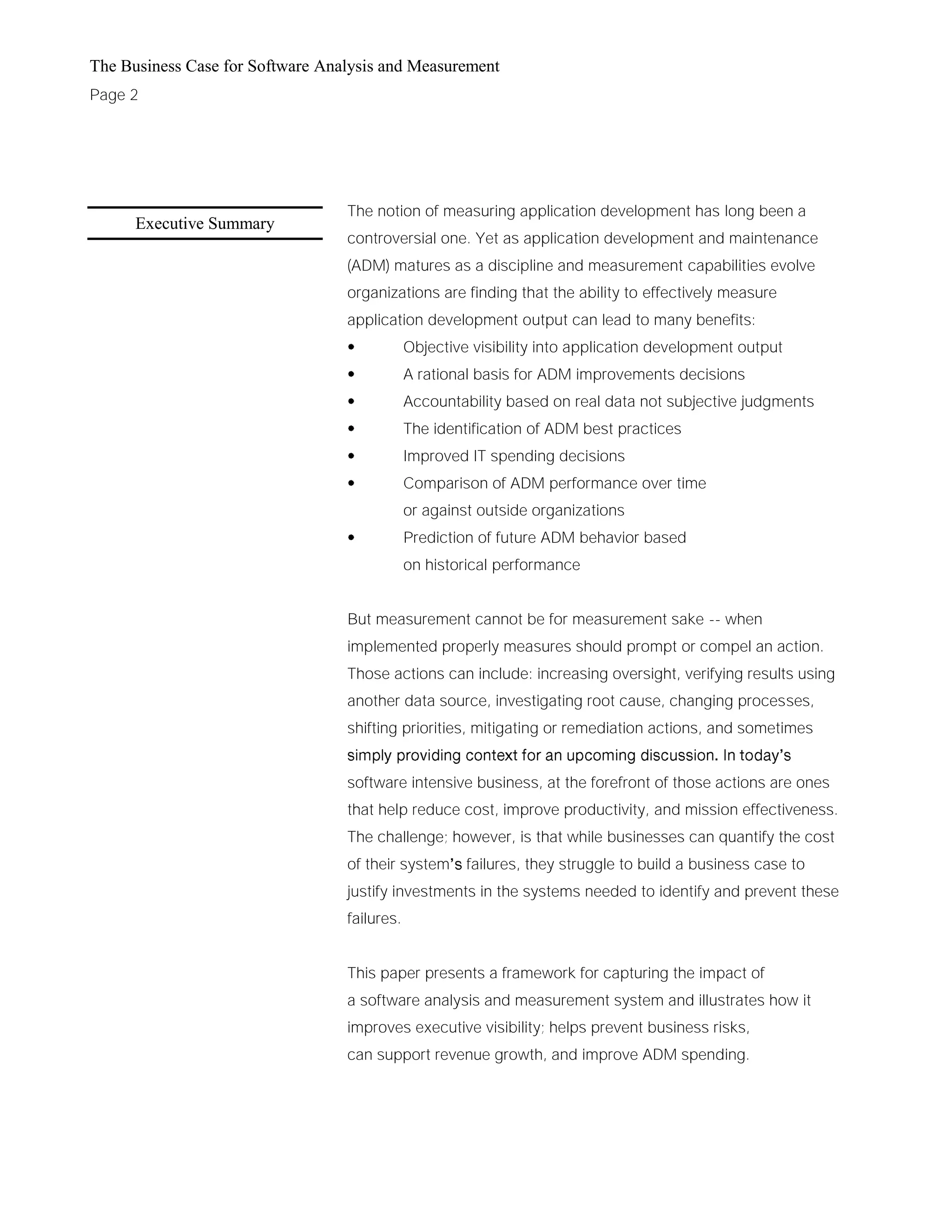 The business case for software analysis & measurement | PDF