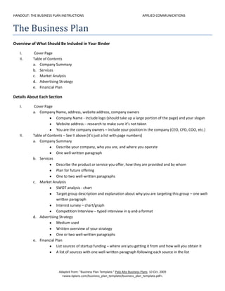 The Business Plan Instructions | PDF