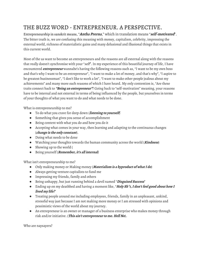 The BUZZ Word - Entrepreneur. A Perspective of Santhosh Tuppad | PDF