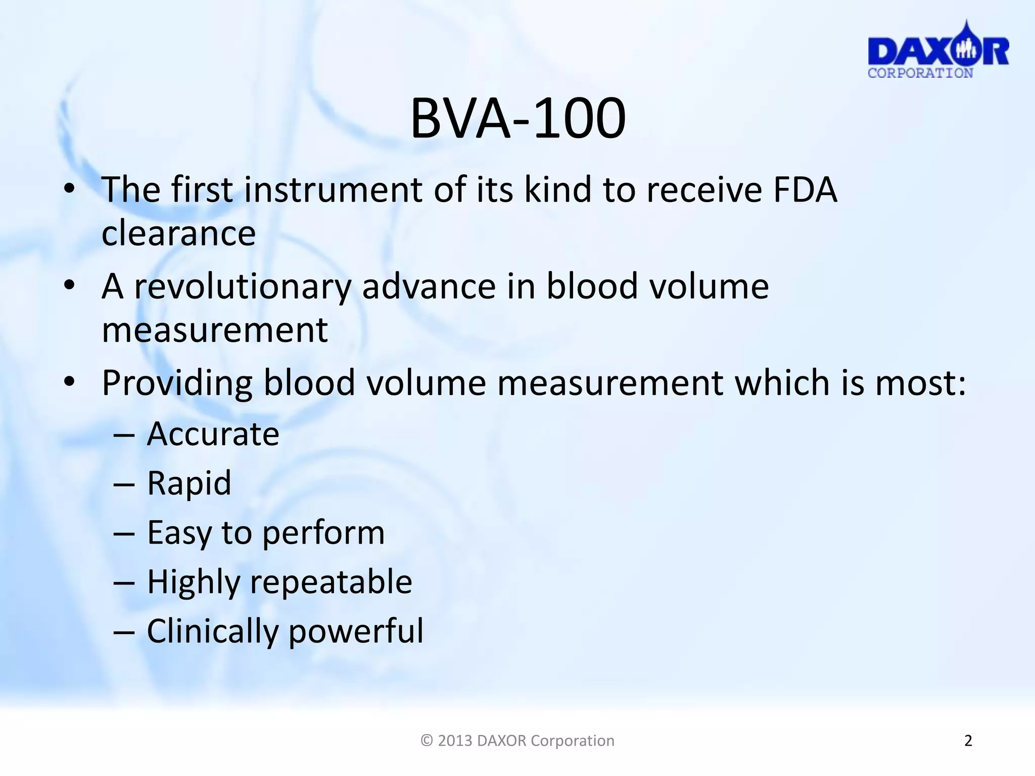 DAXOR Corporation The BVA 100 | PPTX