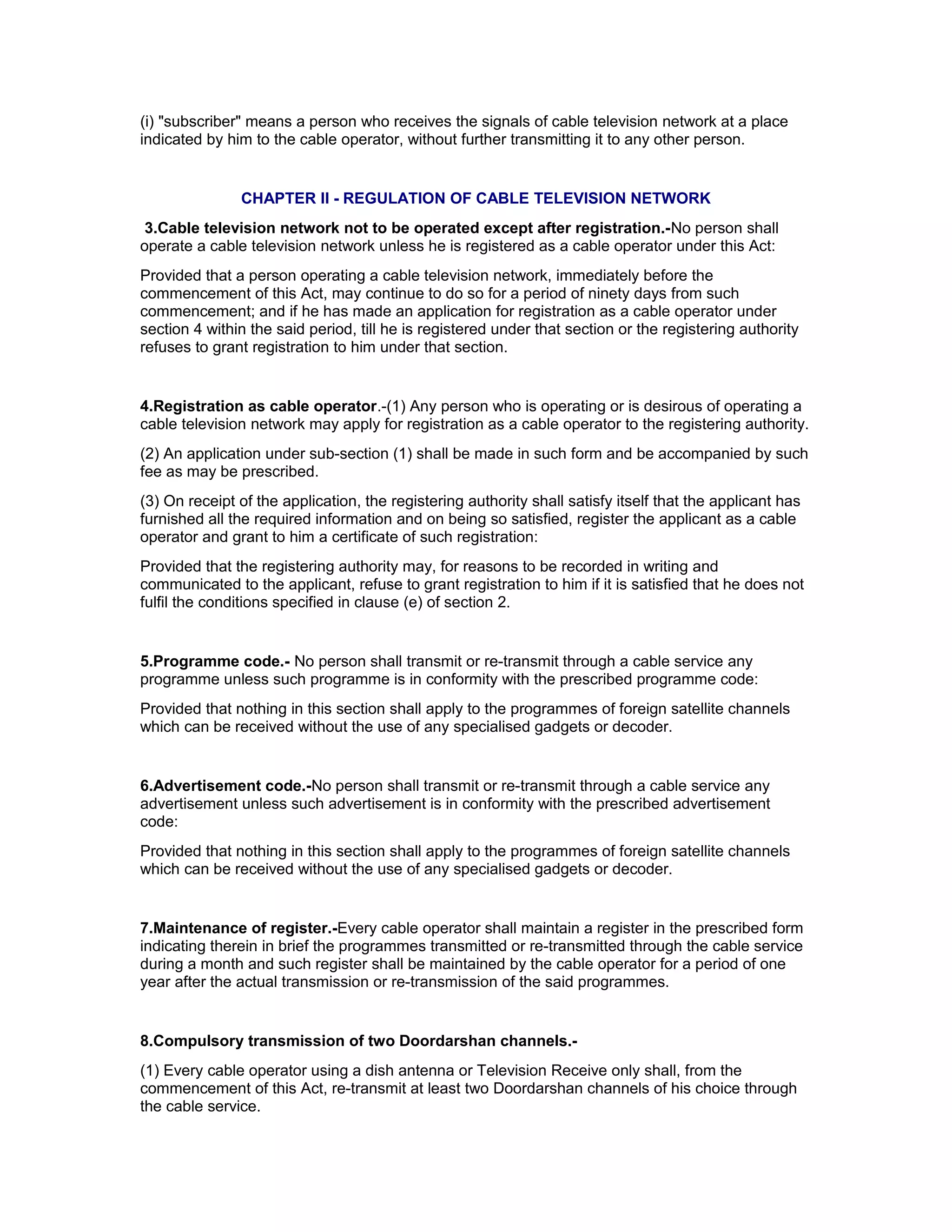 The cable television networks regulation) act, 1995 | DOC