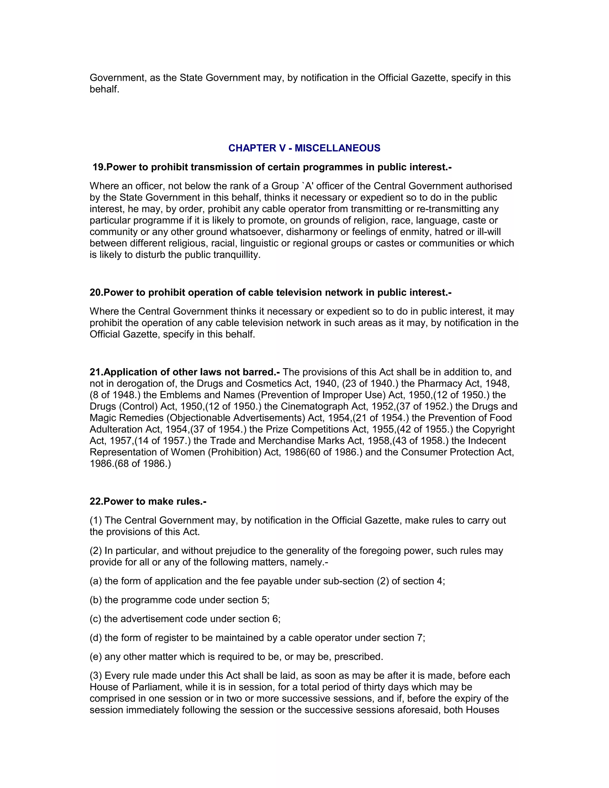 The cable television networks regulation) act, 1995 | DOC