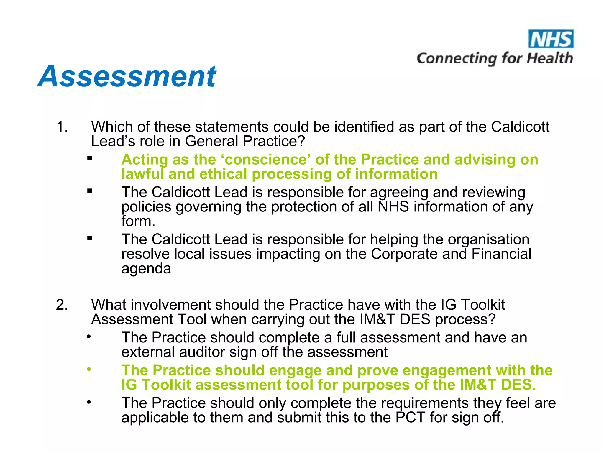 The caldicott role in general practice vo presentation | PPT