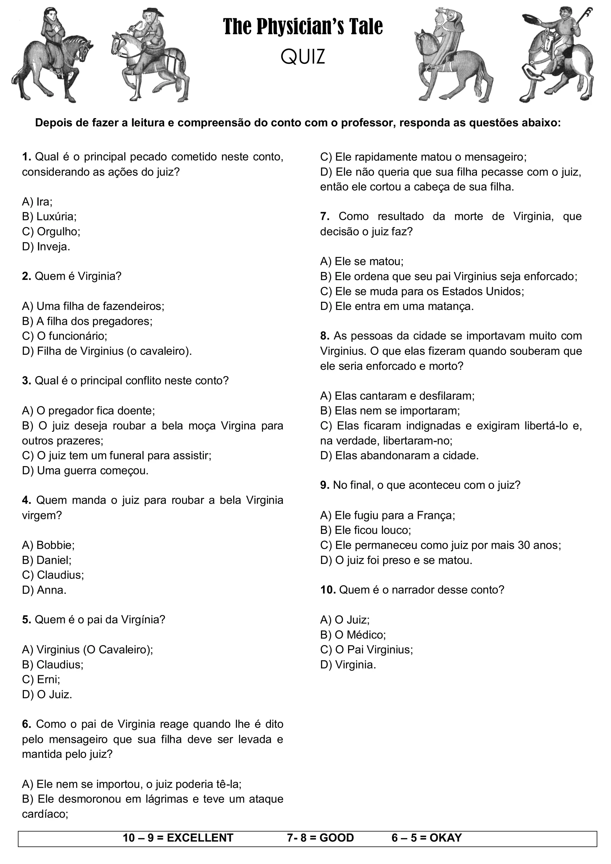 "Contos da Cantuária" e "Conto do Médico" - Exercícios ("The Canterbury ...