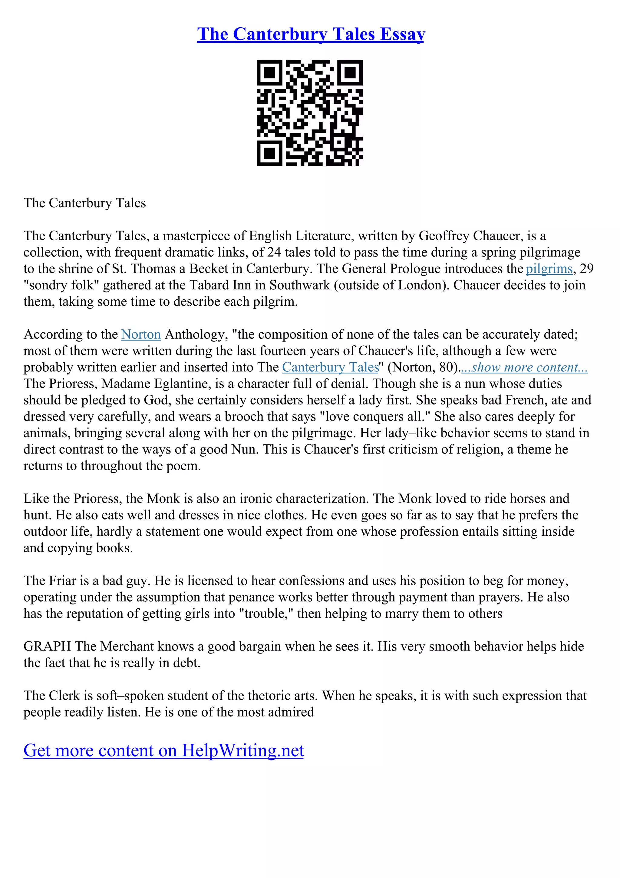 The Canterbury Tales Essay | PDF