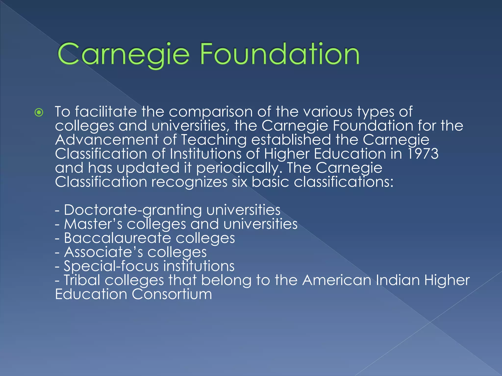 The Carnegie Classification of Institutions of Higher Education | PPTX