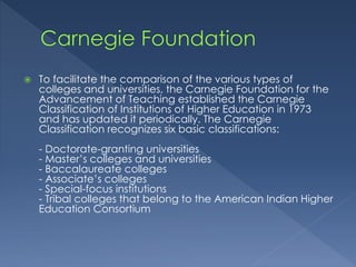 The Carnegie Classification of Institutions of Higher Education | PPTX