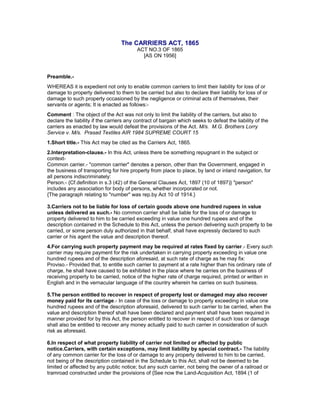 The carriers act 1865 | DOC