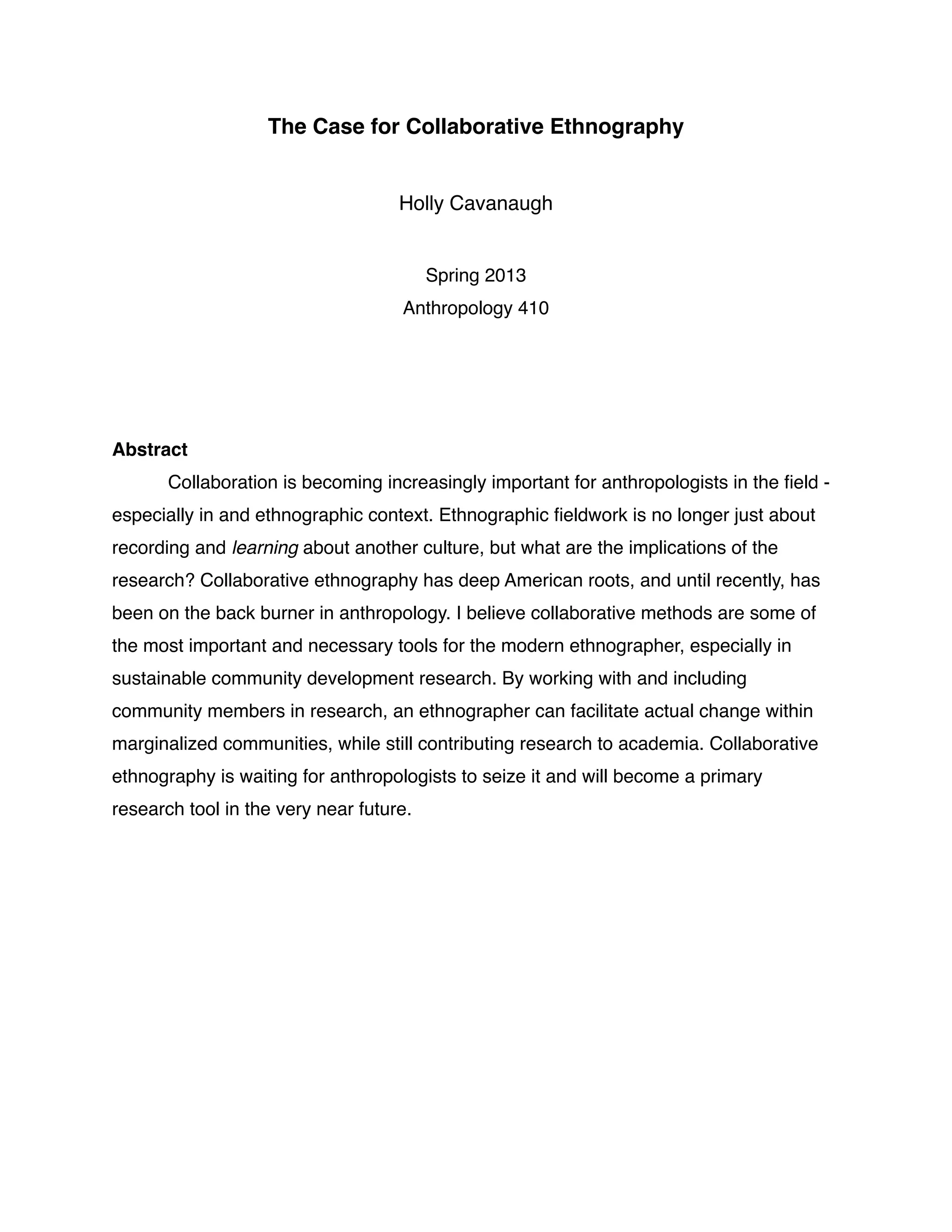 The Case for Collaborative Ethnography | PDF
