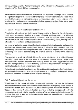 The Case for Eskom Privatisation: Balancing Electricity Pricing and ...