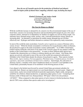 Industrial Hemp Vegetable Oil as a BioEnergy Fuel | PDF