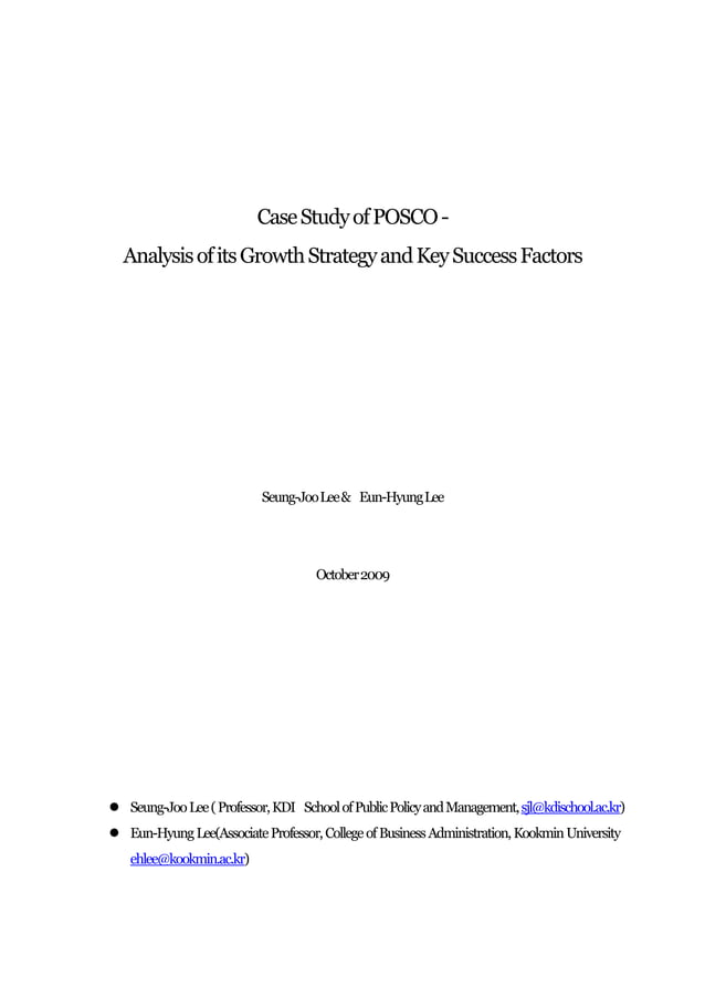 The Case Study of POSCO (Analysis of Its Growth Strategy and Key ...