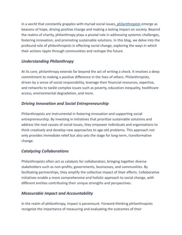 Social Catalysts: Philanthropy's Transformative Role | PDF | Non-Profit ...