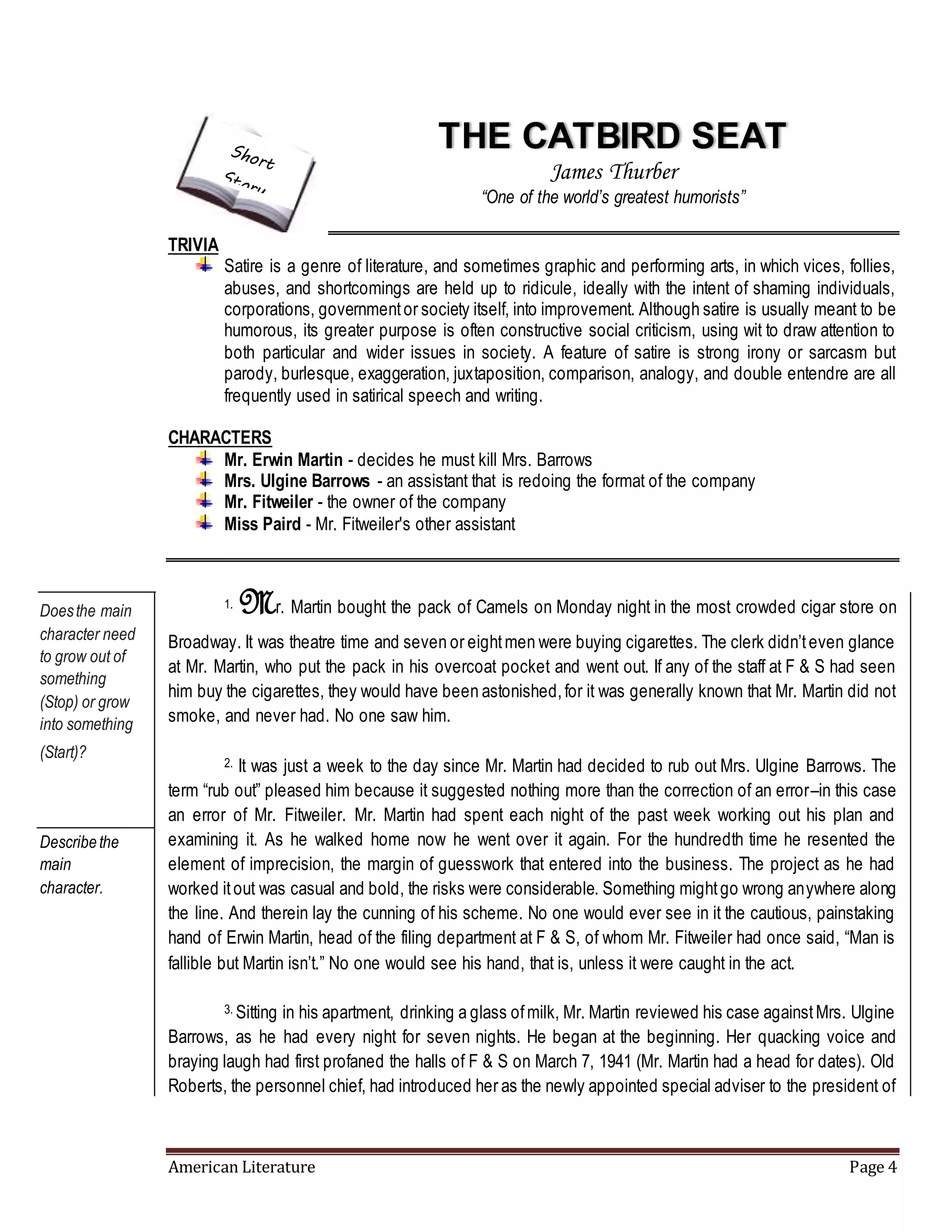 The Catbird Seat by James Thurber | DOCX