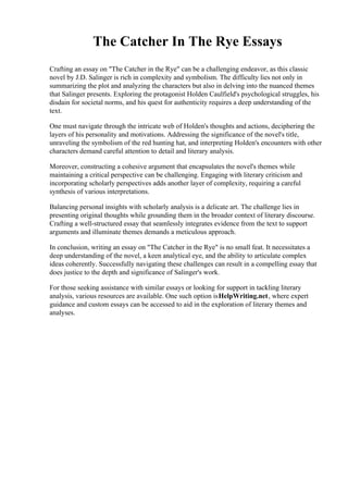 The Catcher In The Rye Essays.pdfThe Catcher In The Rye Essays | PDF