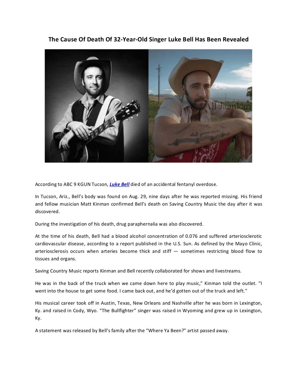 The Cause Of Death Of 32-Year-Old Singer Luke Bell Has Been Revealed | PDF