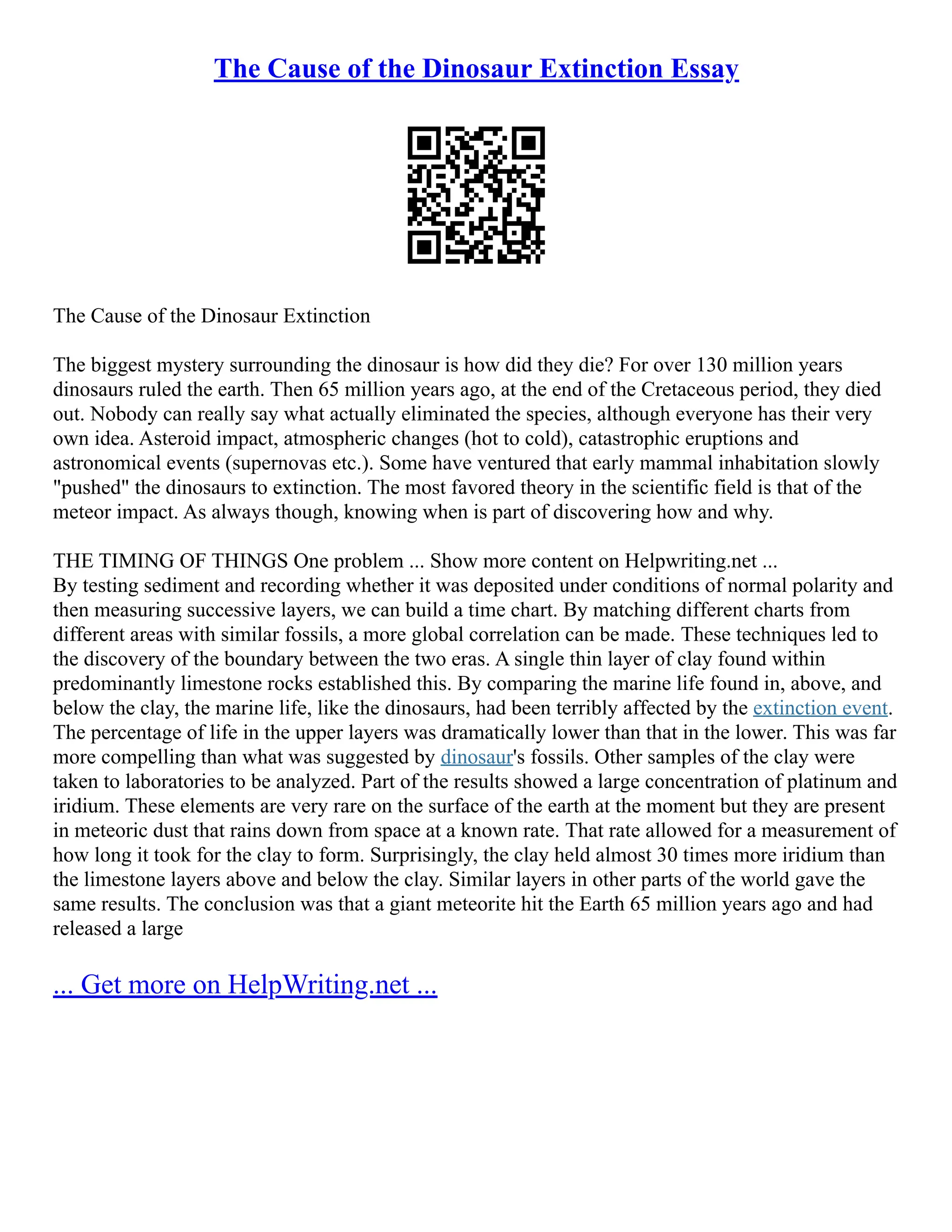The Cause Of The Dinosaur Extinction Essay | PDF