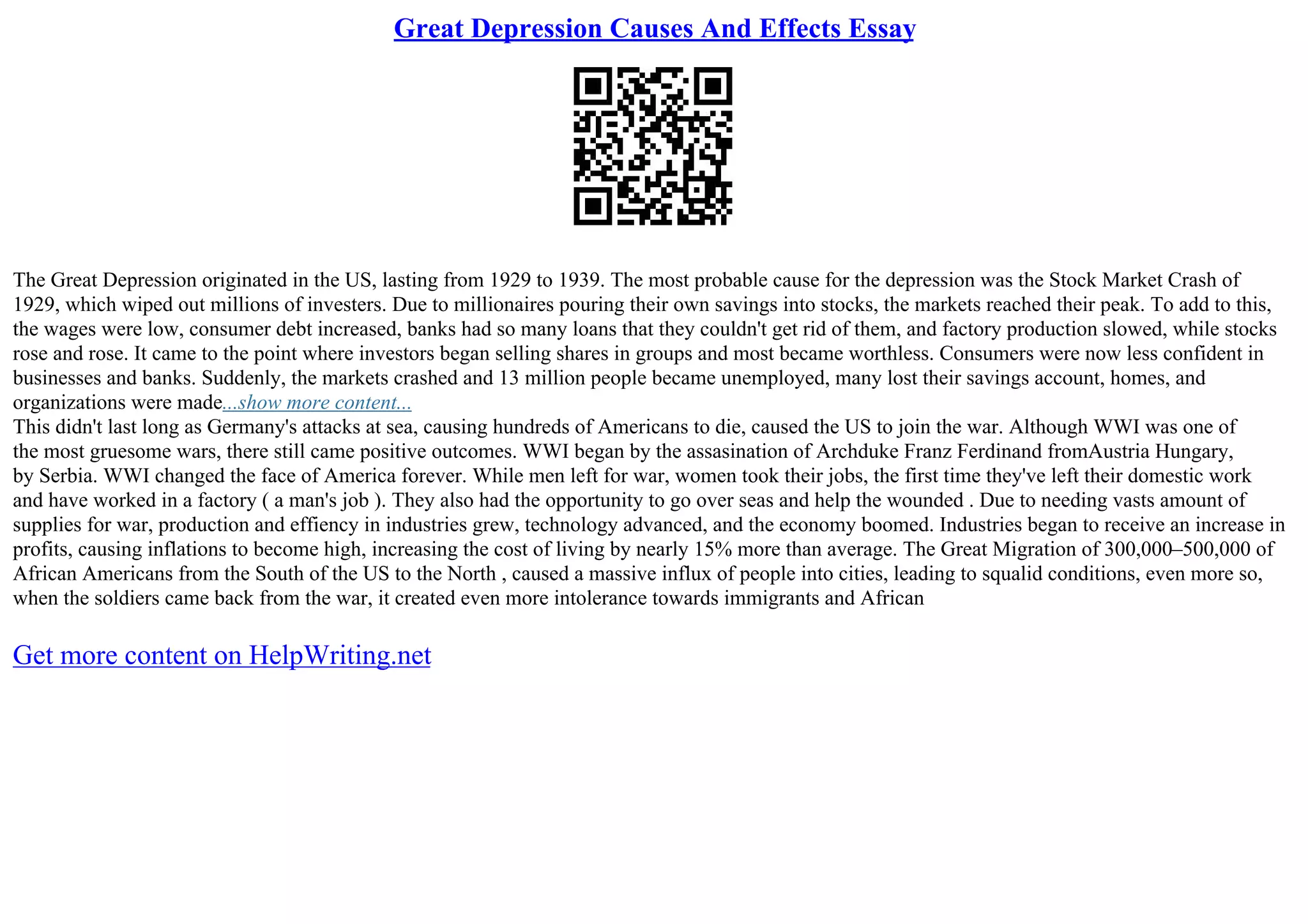 The Causes And Effects Of The Great Depression | PDF